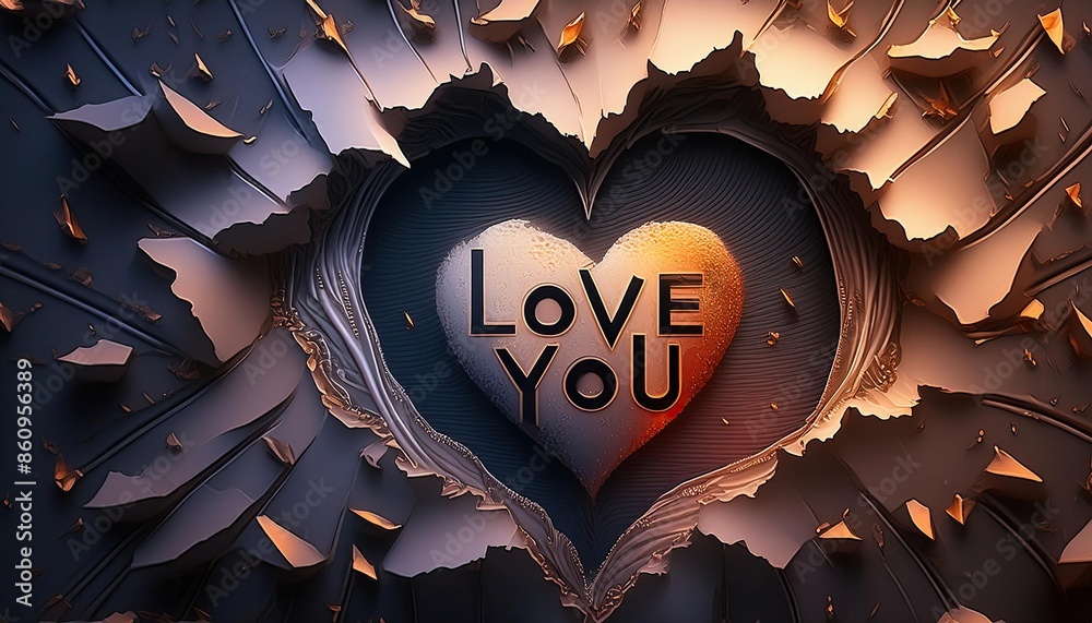 I love you images, torn paper, and cracked hole texture background with ...
