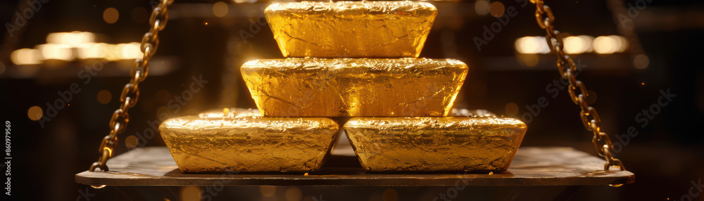 Gold Bars Being Weighed with Increasing Prices Accurate Measurement of ...