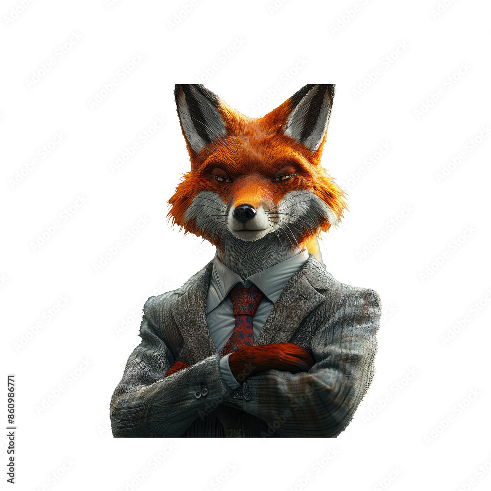 animal crossing of anthropomorphic Red Fox as businessman, full body ...