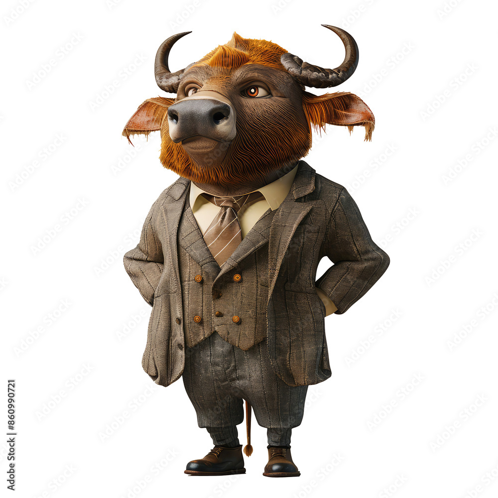 animal crossing of anthropomorphic buffalo as businessman, full body ...