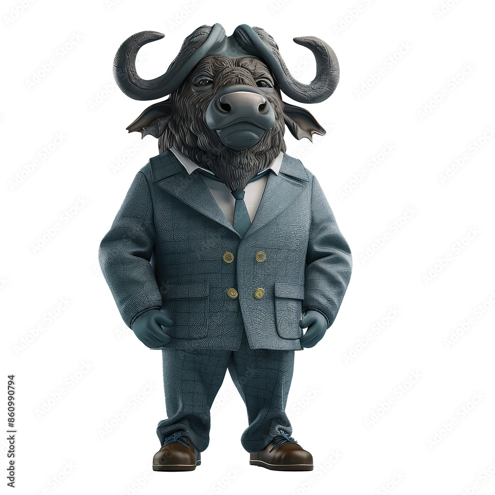 animal crossing of anthropomorphic buffalo as businessman, full body ...