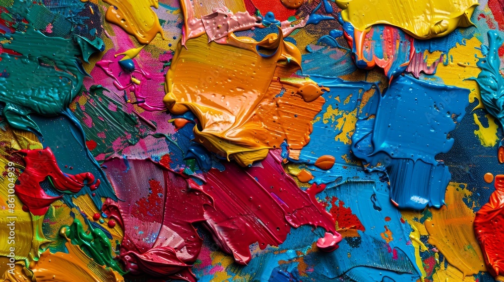 Top view of an accidental paint spill, messy and colorful, an oops ...