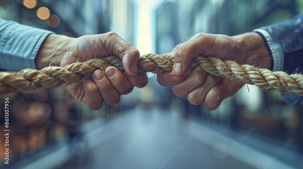 Tug of war: two businessmen pull a rope in opposite directions Stock ...