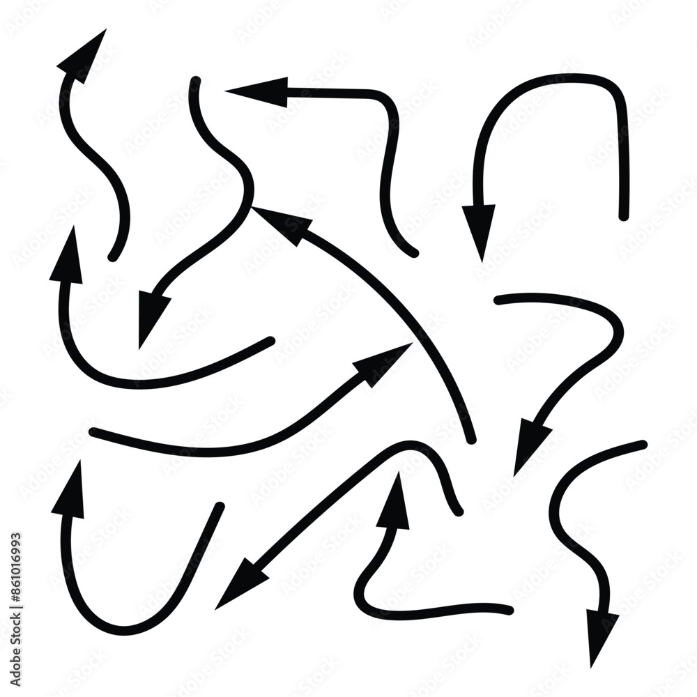 Clean dot style hand drawn doodle arrows set. Curve Dotted line arrow ...