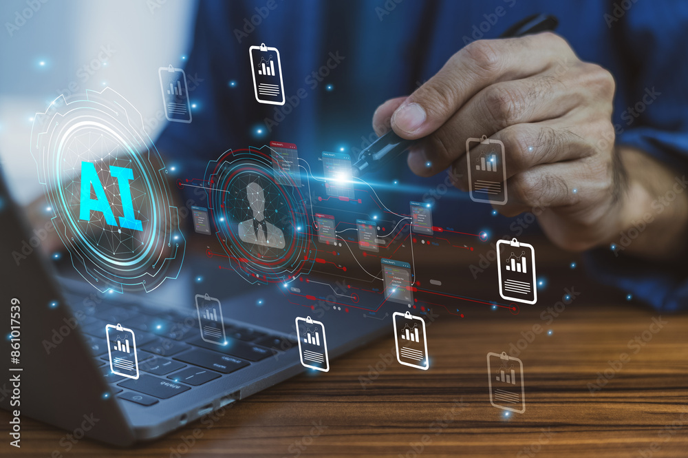 Man using AI artificial intelligence technology AI Assistant support ...