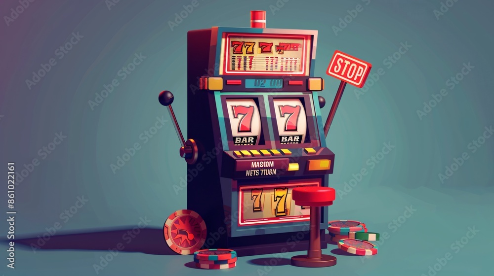 Depiction of the hazards of gambling, featuring a slot machine and ...