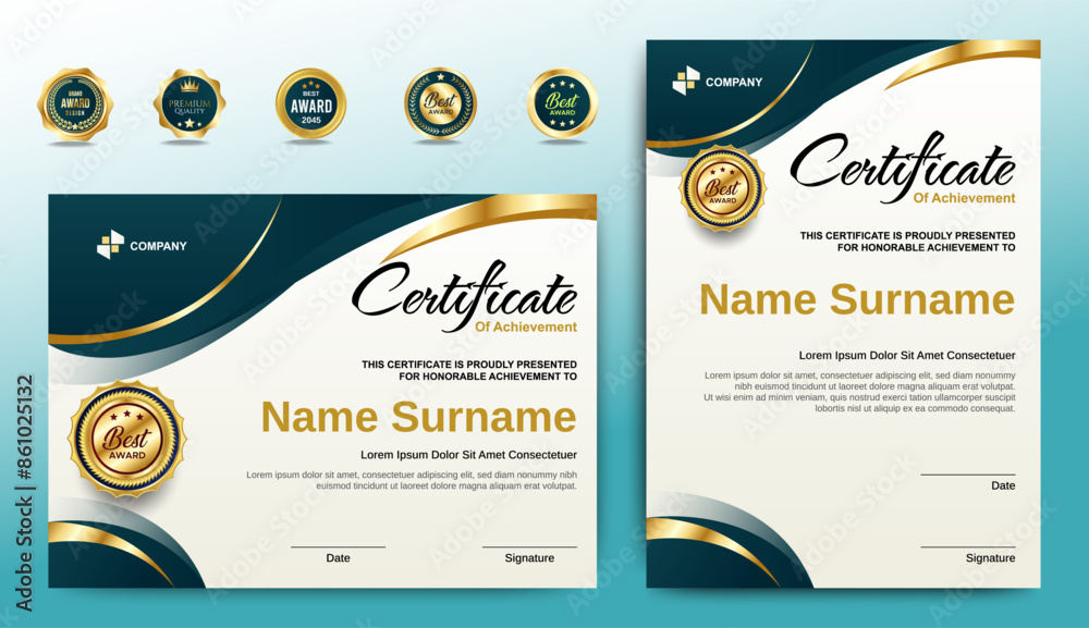 Certificates of completion template with luxury badge and modern line ...