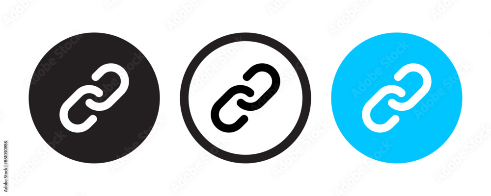 Link or synchronize icon set in simple and stroke style in circle with ...