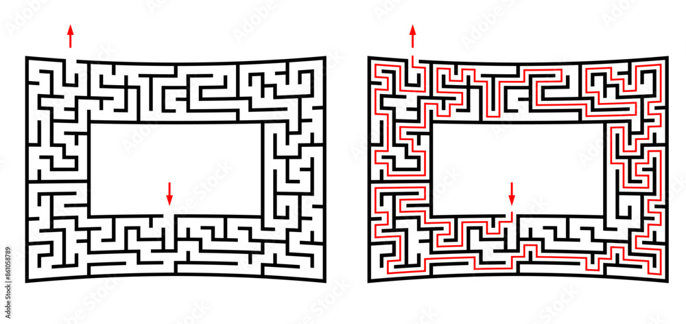Vector funny weird maze with entry and exit. Find the way through ...