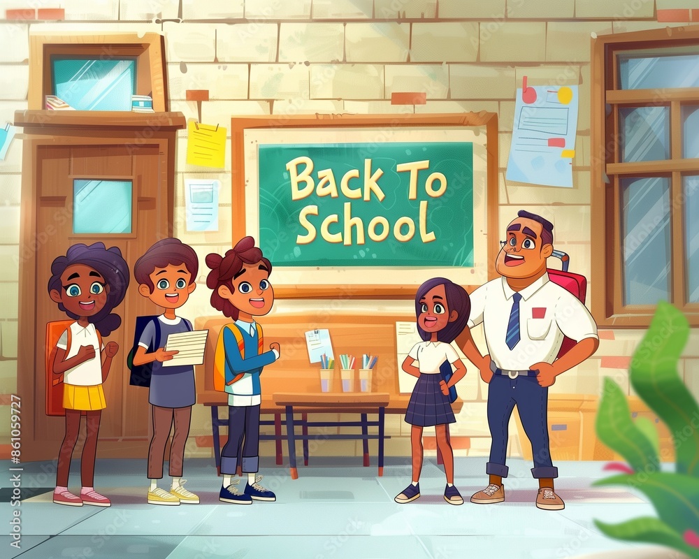 Classroom setting animated in 2D cartoon for "Back To School" with ...