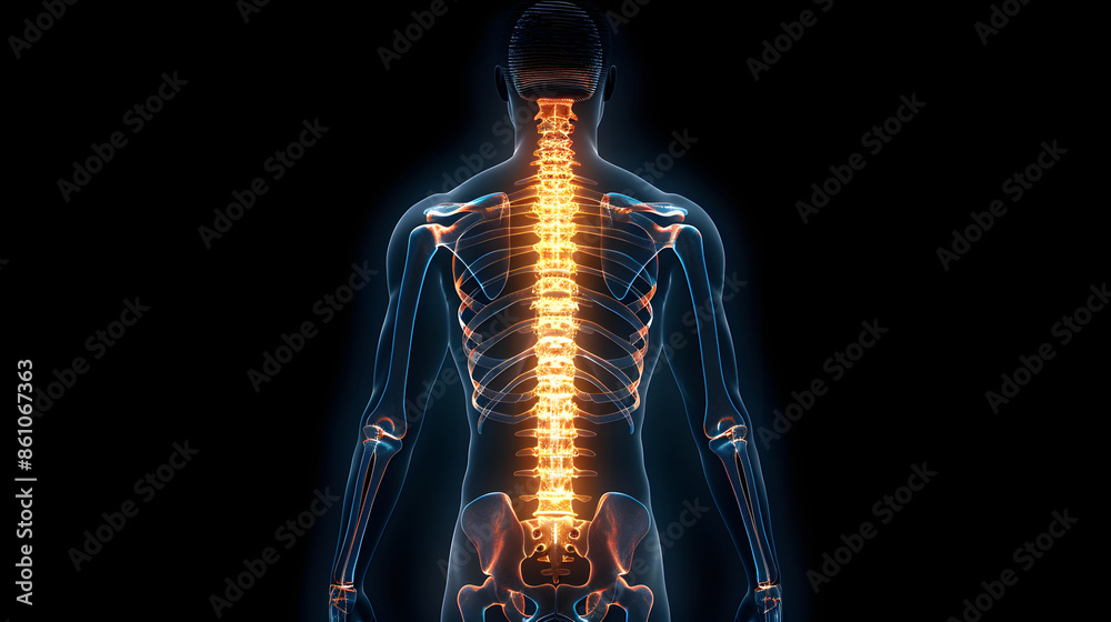 Rendered Image of Painful Back with X-Ray Showing Spinal Cord Issues ...