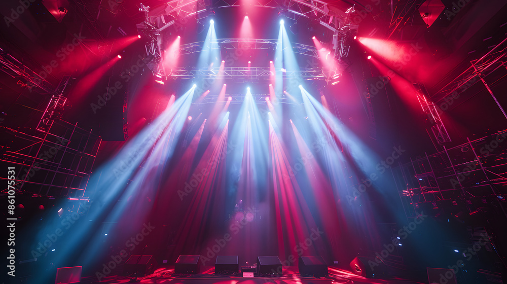 Live stage production with a circular light truss, in a center stage ...