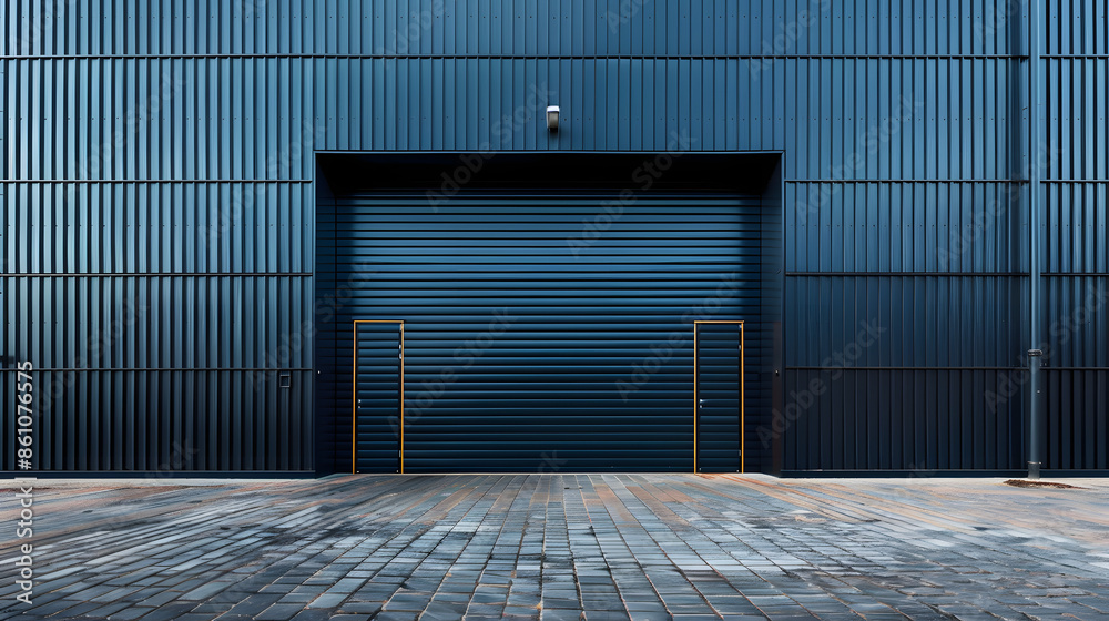 Metal shutter warehouse gate isolated, garage with black tilt-up ...