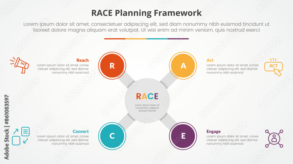 RACE framework infographic concept for slide presentation with big ...