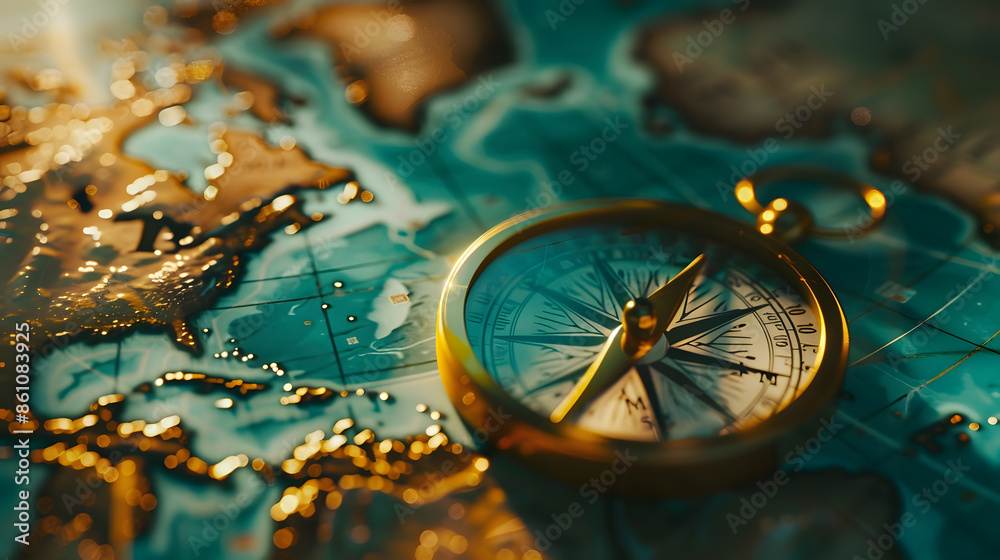 Old sea compass on abstract map background Pirate and nautical theme ...