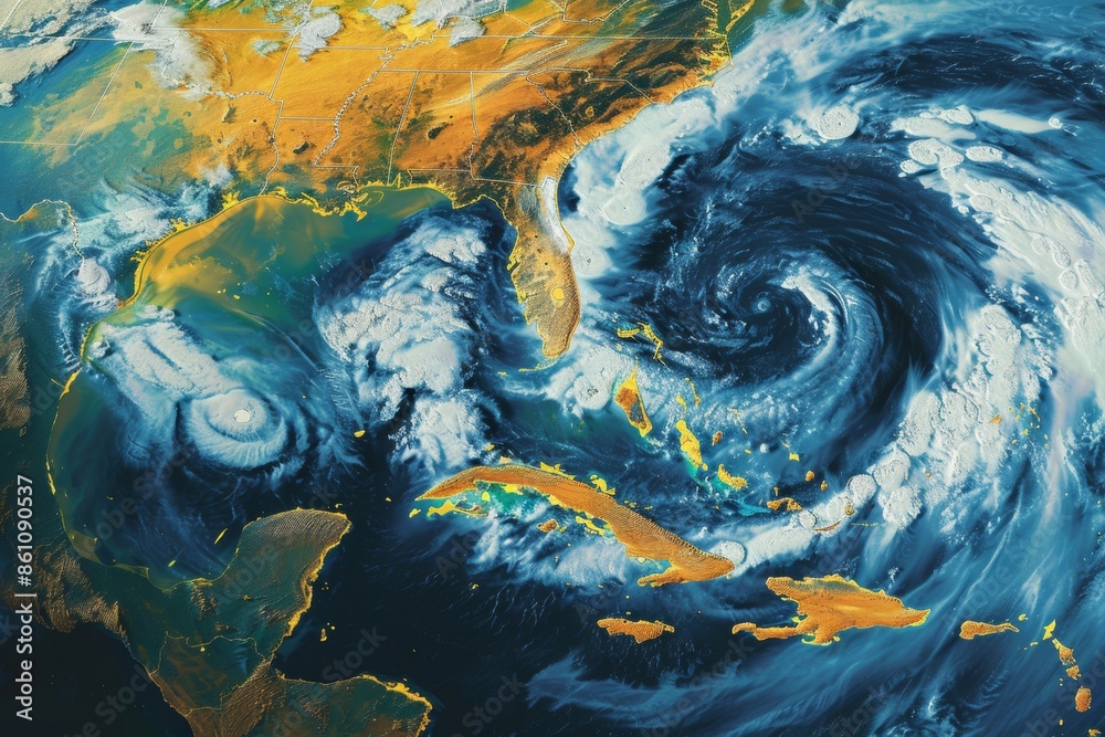Meteorological satellite image showing storm patterns Stock ...