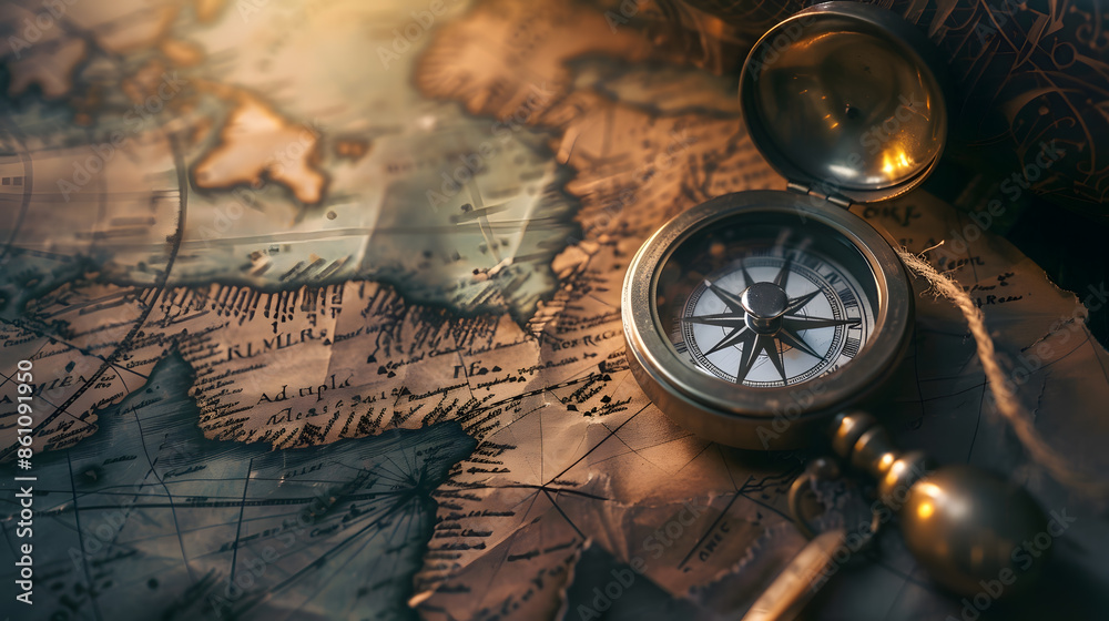 Old sailboat compass and ancient map historical background A concept on ...