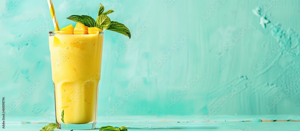 Mango lassi isolate pastel background Food Summer. Copy space image ...