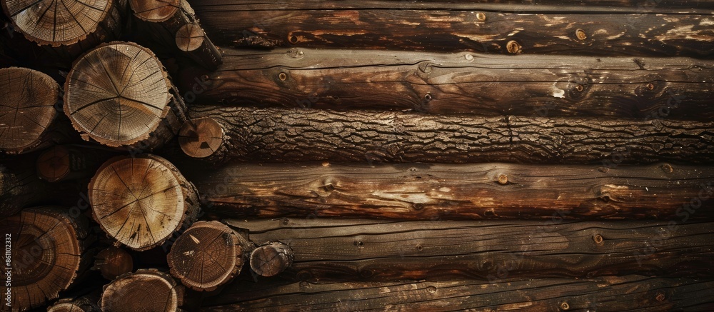 wood texture, background from logs, log cabin . Copy space image. Place ...