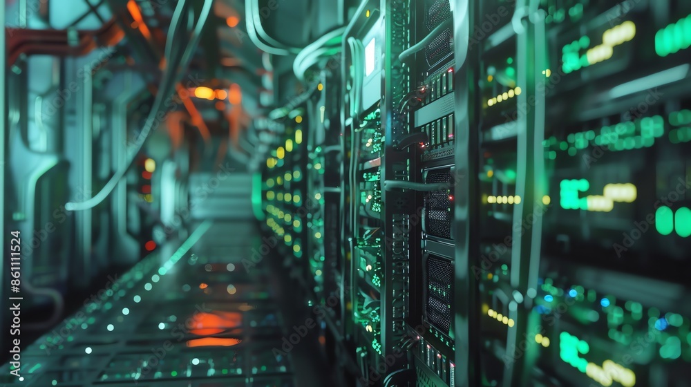 photo illustration of server rack in a data center , security ...