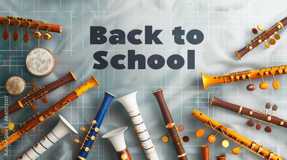 Musical "Back To School" design from flutes and tambourines on a ...