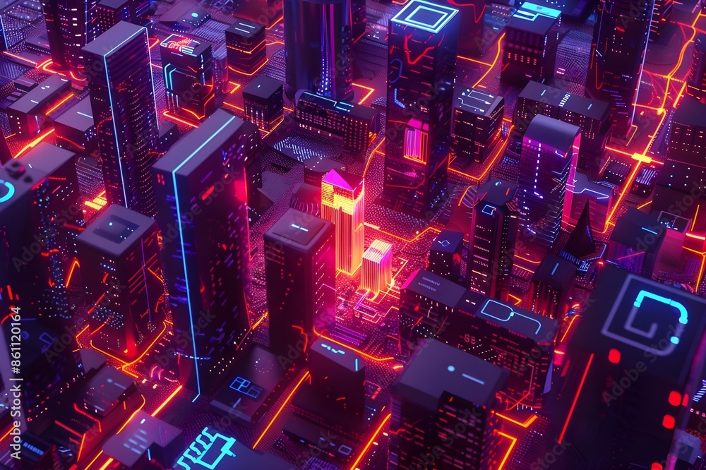 Three-dimensional projection pixel 8-bit art view of the city. 3D ...