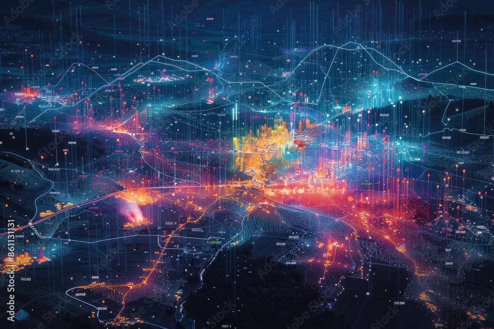 A detailed 2D information map showing city boundaries and regions ...