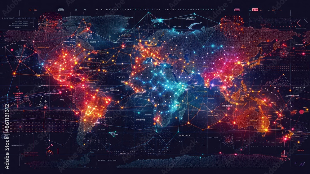 A colorful 2D map depicting different geographical regions with data ...