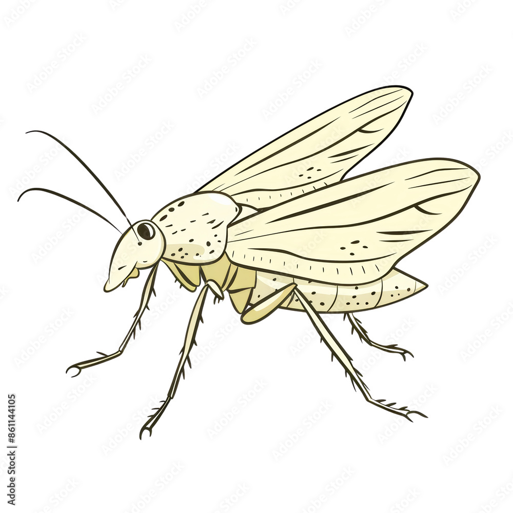 Detailed illustration of a whitefly, showcasing the delicate wings and ...