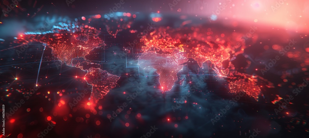 Abstract Digital World Map Concept of Global Network and Connectivity Artificial General ...