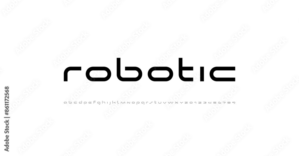Technical wide future font, digital cyber alphabet, trendy modern ...