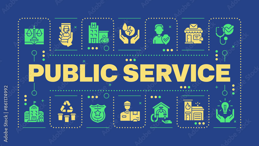 Public service dark blue word concept. Government services. Law ...