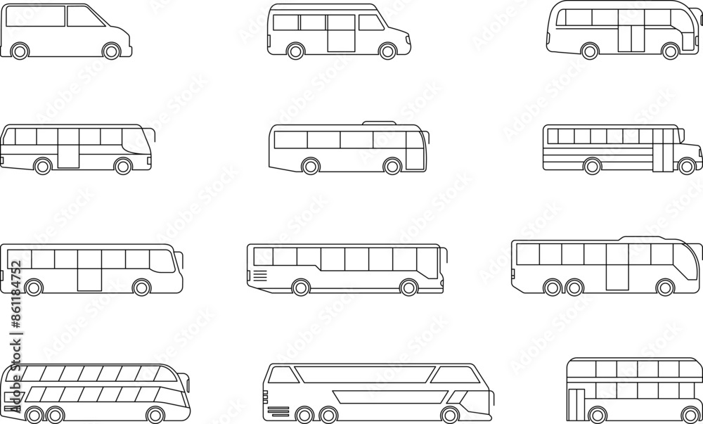 Bus Line Icons set. Transportation symbol. Bus side view. School Bus ...