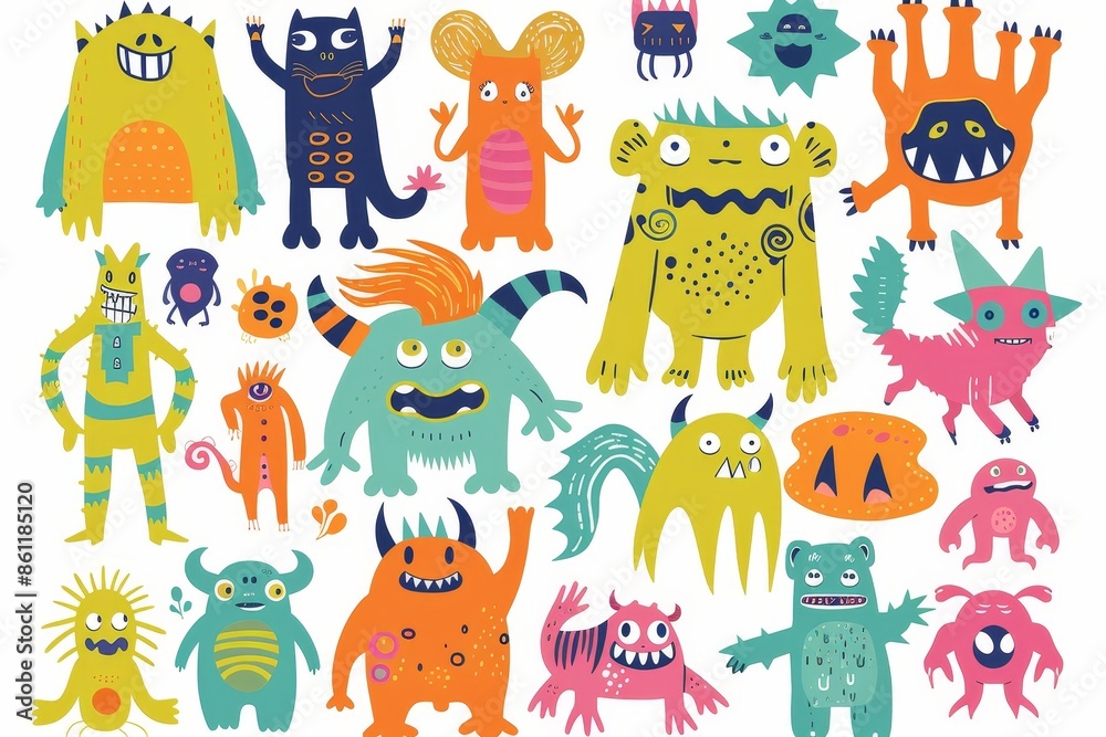 Anime style monster icon set. Happy Halloween. Colorful monsters with ...