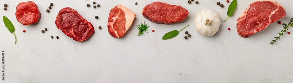 Whimsical organic meat frame with playful arrangements of meat cuts ...