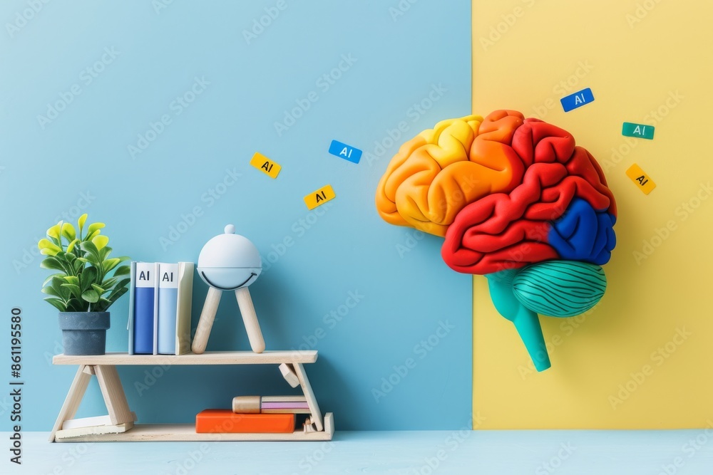 Human brain modeled as an AI concept, illustrating the synergy between ...