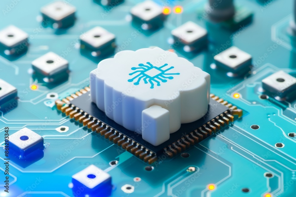AI microchip on circuit board, highlighting the integration of ...