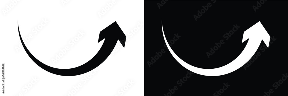 Sharp curved black arrow icon. Arrow illustration pointing down ...