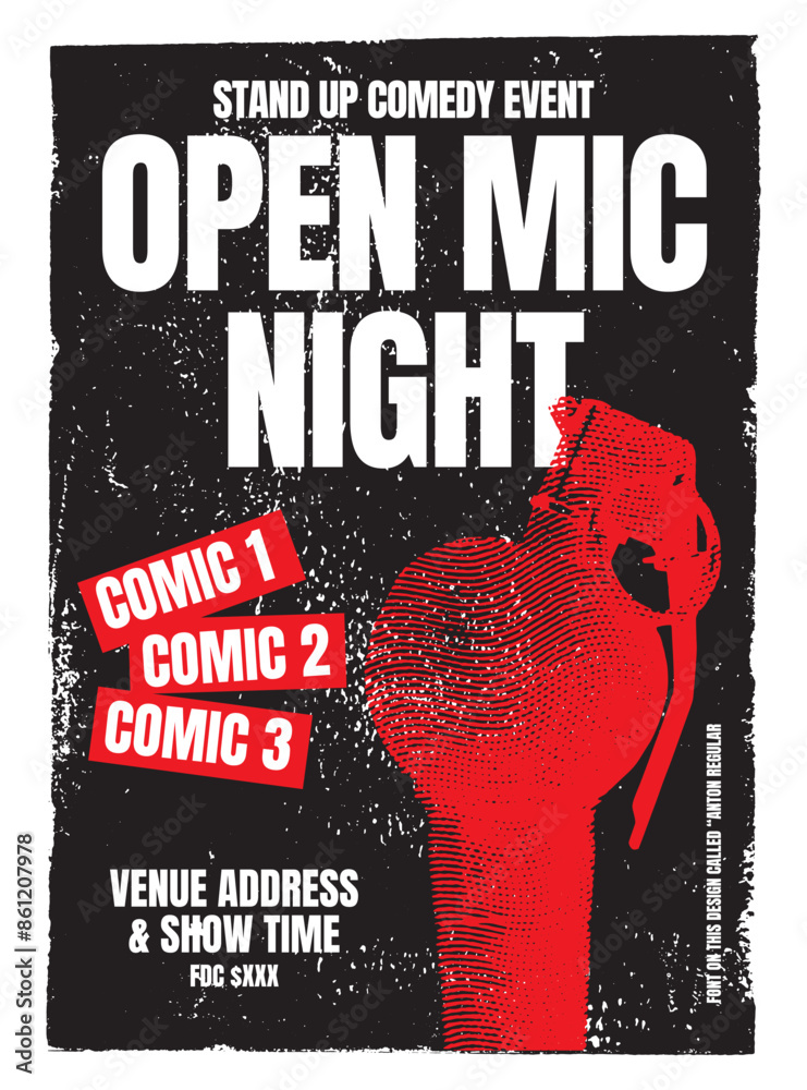 Stand up comedy night live show A3 A4 poster design template. Retro ...