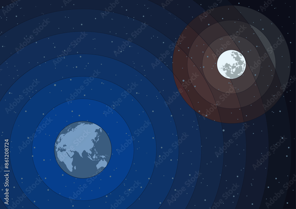 Cosmic Illustration, Deep Space Panorama, Planetary Orbit, Earth, Moon ...