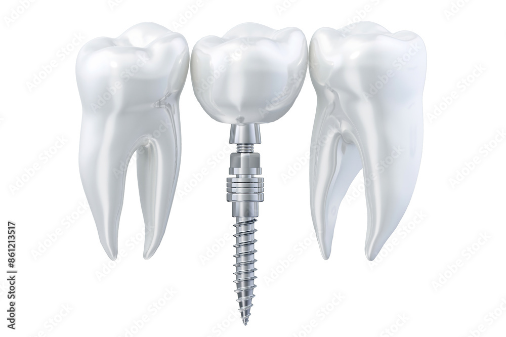 Teeth implant. Placement of a titanium implant into the jawbone to ...
