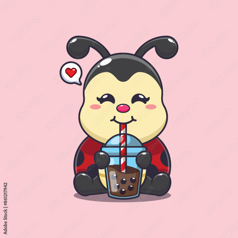 ladybug drink boba milk tea cartoon vector illustration Stock Vector ...