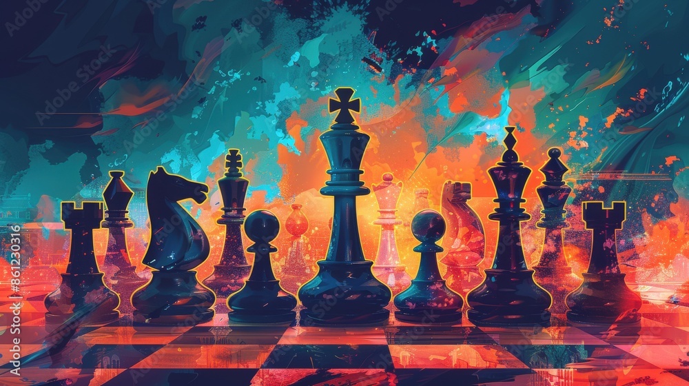wallpaper featuring a digital art representation of chess strategy ...