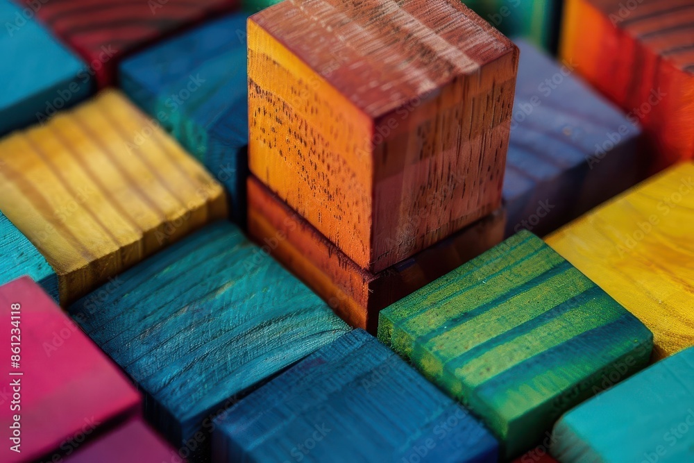 tactile color exploration extreme closeup of colorful wooden cubes rich ...