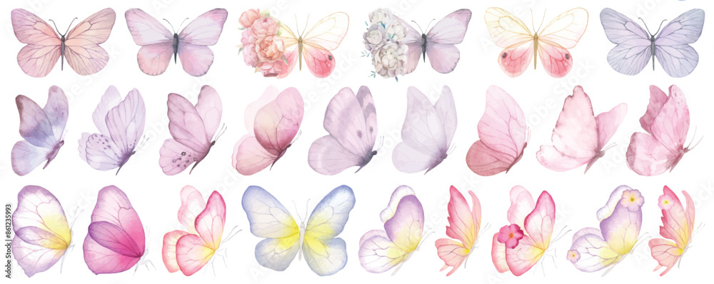 Butterfly collection. Watercolor illustration. Colorful Butterflies ...
