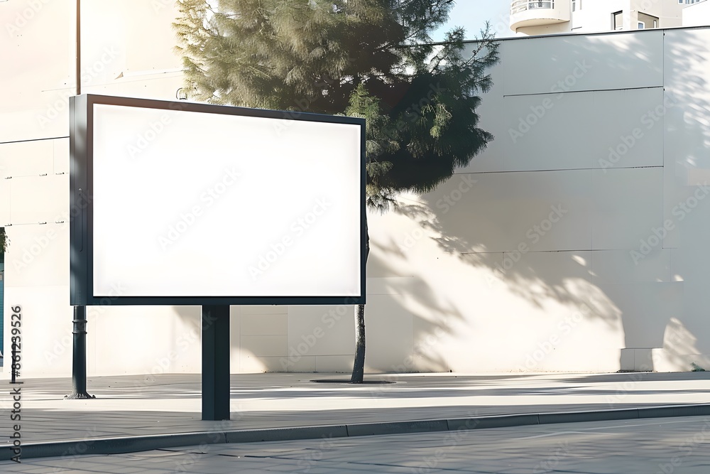 Blank white road sign along the roads. horizontal billboard for banner ...