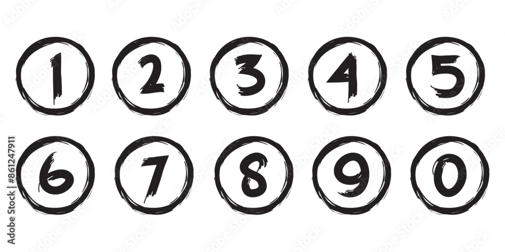 Hand drawn simple round numbers in flat style, Collection of numbers 1 ...