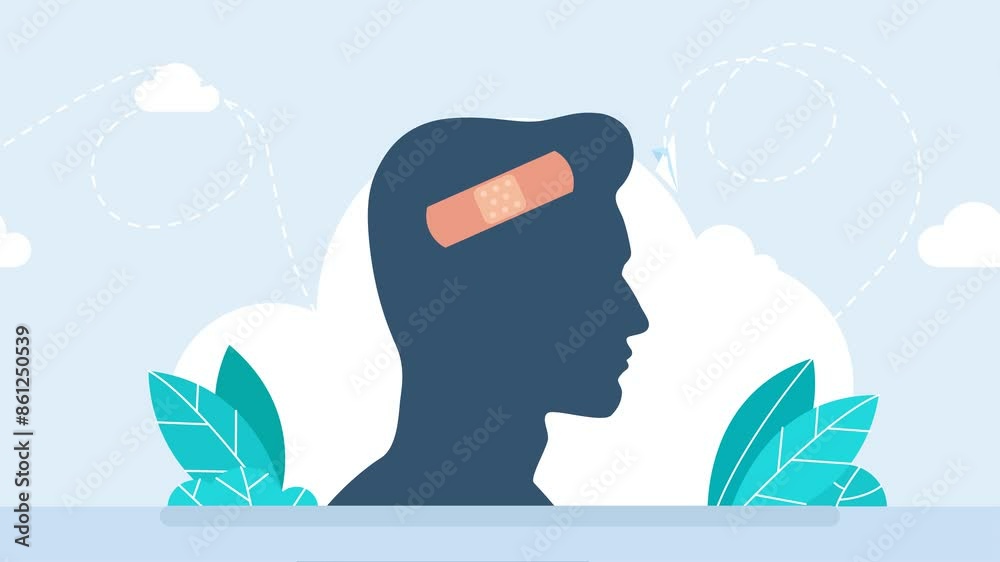First aid concept. Psychological support. Silhouette head human with a ...