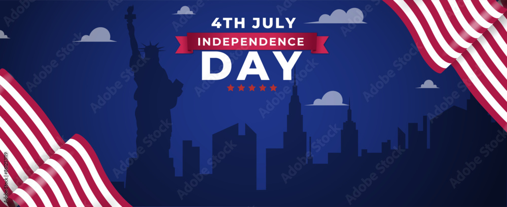 American Flag with Wavy Ribbon banner Design Png, 4th Of July, Freedom ...