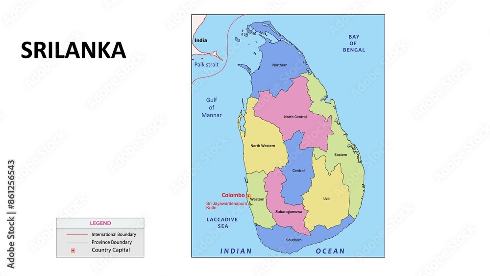 ภาพประกอบสต็อก Sri Lanka Map. State and union territories of Sri Lanka ...